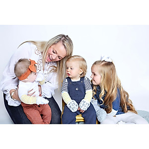 Handsocks Plushy Stay On Strap-Free No-Scratch & Warmth Mittens (Medium 6-12 Months. Bicep Size Should be Bicep 5.0"-8.0"), Olivia (Grey/Yellow Elephant) - One Pair