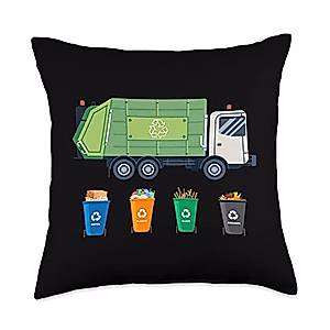 Boys Garbage Trucks Toddler Day Waste Separation Garbage Truck Throw Pillow, 18x18, Multicolor