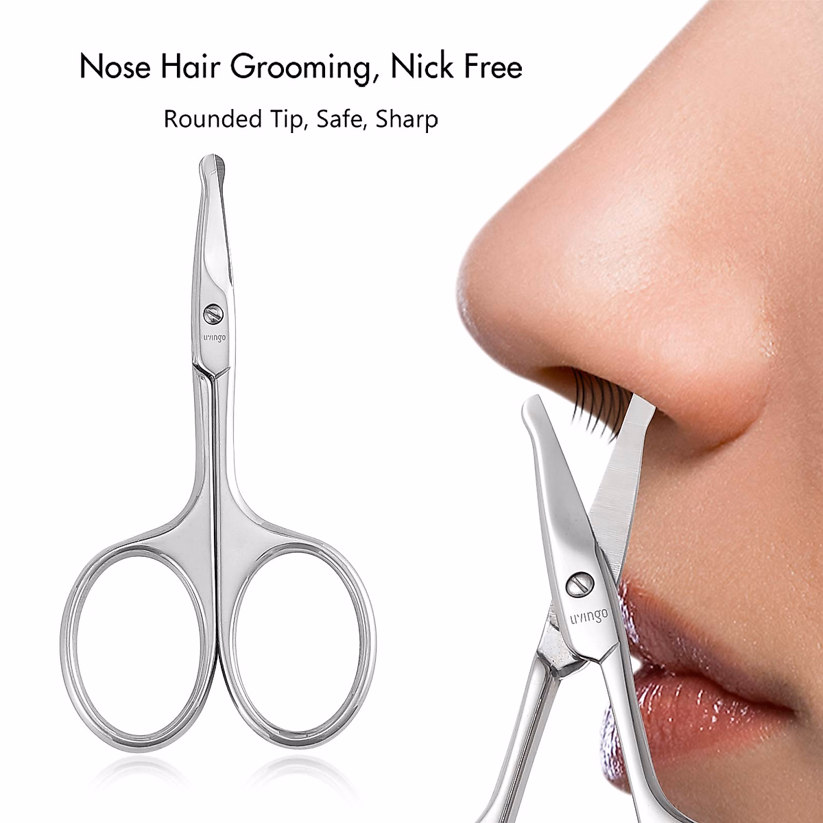 LIVINGO 3.75" Rounded Curved Nose Hair Scissors, Premium Stainless Steel Safety Small Blades Use for Manicure Cuticle Trimming Facial Hair, Eyebrow, Dry Skin