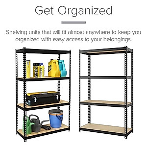 Space Solutions 1000 Riveted Steel Shelving 4-Shelf Unit, 12D x 30W x 48H, Black
