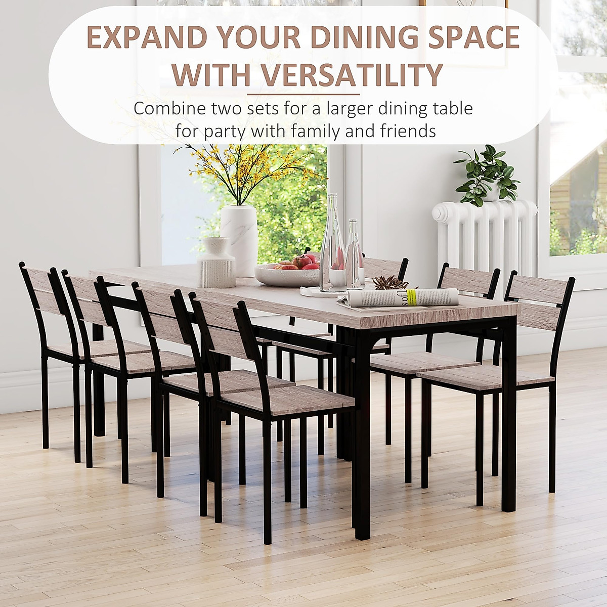 HOMCOM 5-Piece Dining Table Furniture Set Modern Industrial Table with 4 Chairs for Dining Room, Kitchen