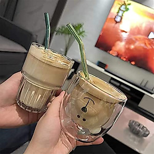 RENYIH 10 Pcs Reusable Bent Glass Drinking Straws,9''x10 mm Colorful Glass Straws for Beverages, Shakes, Milk Tea, Juices,Set of 10 Bent with 2 Cleaning Brushes -Shatter Resistant