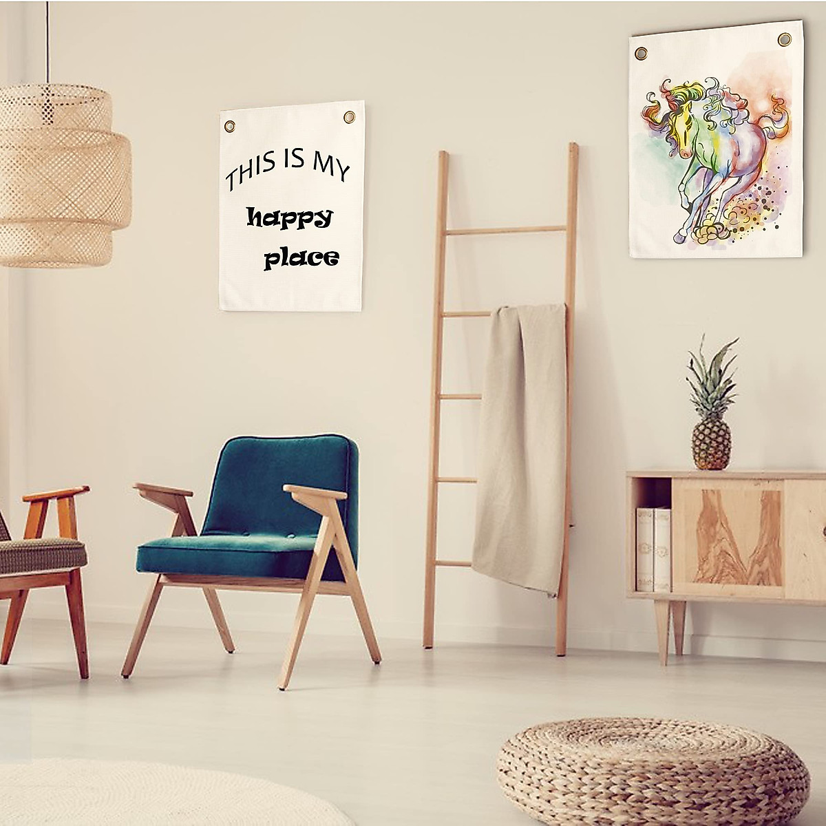 2Pcs Blank Printing Wall Banner, cotton-linen Hanging Flags, Wall Sign Decor for Bedroom, Baby Nursery and Playroom.（beige）