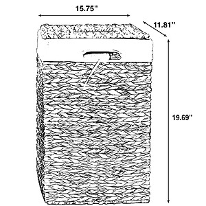 Handmade Rectangular Water Hyacinth Wicker Laundry Hamper with Lid Natural, Large