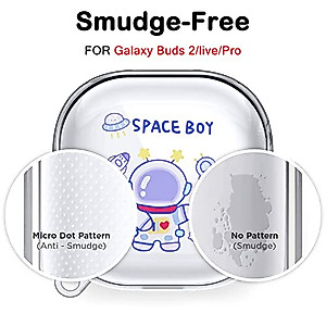 Cute Astronaut Case for Samsung Galaxy Buds 2 Cover (2021)/Buds Pro Case(2021)/Buds Live Case(2020) with Funny Spacemen Keychain for Men Girls Kids,Clear Shockproof Protective Soft Silicone Cover