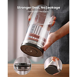 One-Press Button Coffee Canister with Airtight Lid, Borosilicate Glass Coffee Container with PP Silicone Lid, Food Storage Container for Grounds Coffee, 1lb Beans, Flour, Cereal, Sugar