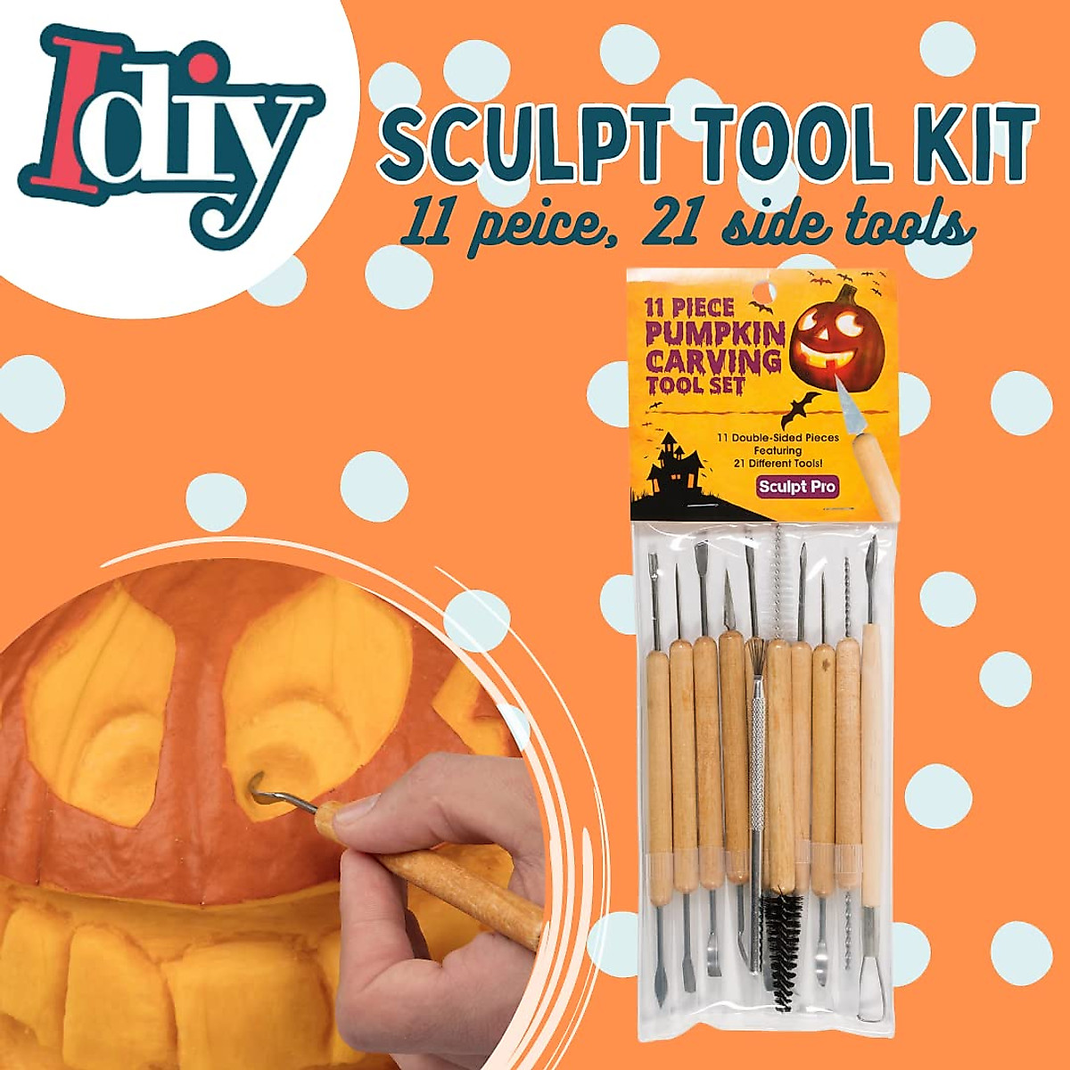 Pumpkin Carving Kit (21 Tool Set) w 11 Double Sided Pieces - Halloween Professional Sculpting, Cutting and Carving Knife Supplies for Fall Jack-O-Lanterns, Pumpkins, Decorations for Kids and Adults