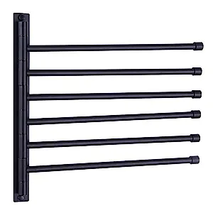 GERZWY Bathroom Swing Arm Towel Bars Wall Mount Bath Towel Rack with 6 Arms Hanger Towel Holder Organizer SUS 304 Stainless Steel Matte Black HYG06-BK