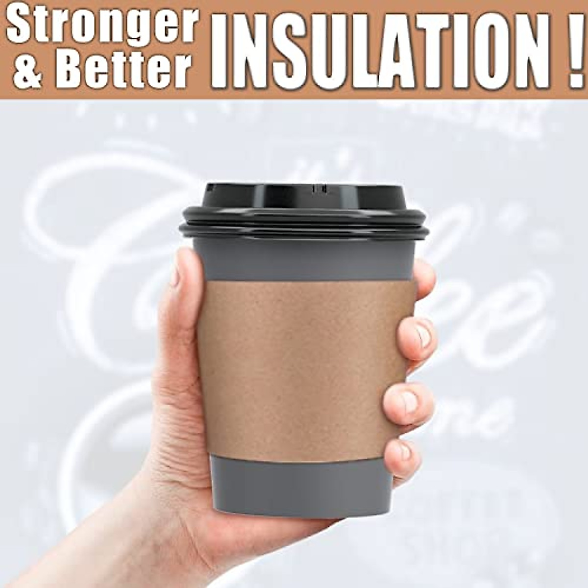 Luckypack Disposable Coffee Cups To Go with Travel Lids Sleeves and Straws 100% Biodegradable & Compostable Pla Eco Friendly Paper Coffee Cups 100 Sets of 12 oz