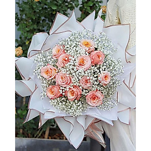 20 Sheets Pure color gold edge Flower Wrapping Paper,Waterproof Valentine's Day Bouquet Wrapping Paper 23x23Inch Used for DIY Crafts, Gift Packaging, Flower Shop Bouquet Packaging (White)