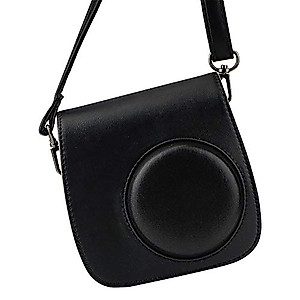 Blummy PU Leather Camera Case Compatible with Fujifilm Instax Mini 11/ Mini 9/ Mini 8 Instant Camera with Adjustable Strap and Pocket (Black)