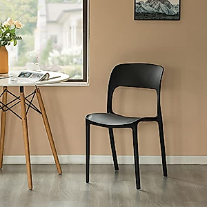 Modern Plastic Outdoor Dining Chair with Open Curved Back, Black Set of 4