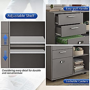 Koifuxii Wood Filing Cabinet for Home Office 3 Drawer,Vertical File cabinets for Home Office,Mobile Lateral Rolling Filing Cabinet, Printer Stand with Storage,for Letter/Legal / A4 Size Files