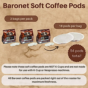 Baronet Coffee Pods [French Vanilla Flavored-54 Pods] Single Cup Use for Senseo Coffee Machine - 3 Bags of 18 Single Serve 8 Gram Pods, Regular Strength Soft Coffee Pods, Medium Roast [French Vanilla]