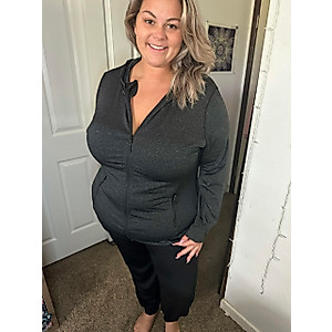 COOTRY Womens Plus Size Workout Jackets Full Zip Up Lightweight Athletic Running Hoodies with Thumb Holes Black 3XL