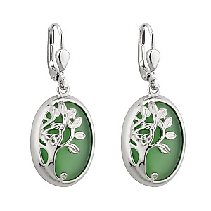 Biddy Murphy, Irish Family Tree of Life Earrings for Women, Rich Irish Green Gem Inlay, Silver Rhodium Plated, Celtic Jewelry, Balance, Harmony, Imported from Ireland
