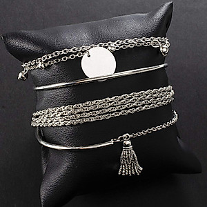 Jovono Boho Stackable Bracelet Silver Layered Sequins Bracelet Sets Baeded Bracelets for Women(4Pcs)
