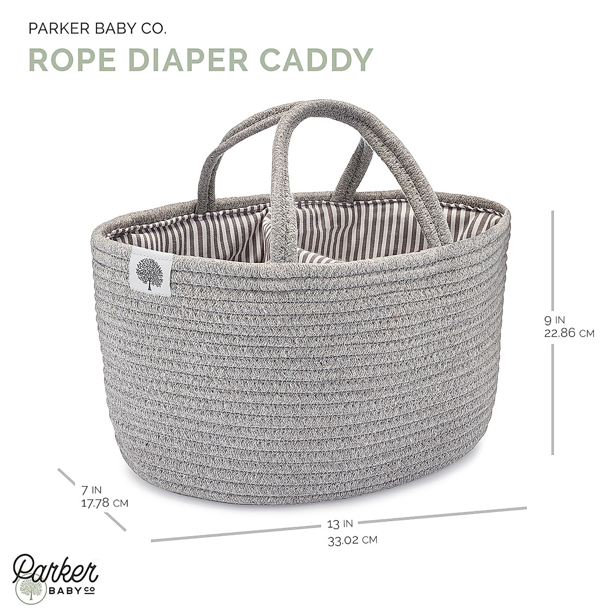 Parker Baby Rope Diaper Caddy Organizer - Nursery Storage Bin and Car Organizer for Diapers and Baby Wipes - Diaper Organizer for Baby Essentials, Baby Shower Gifts - Gray
