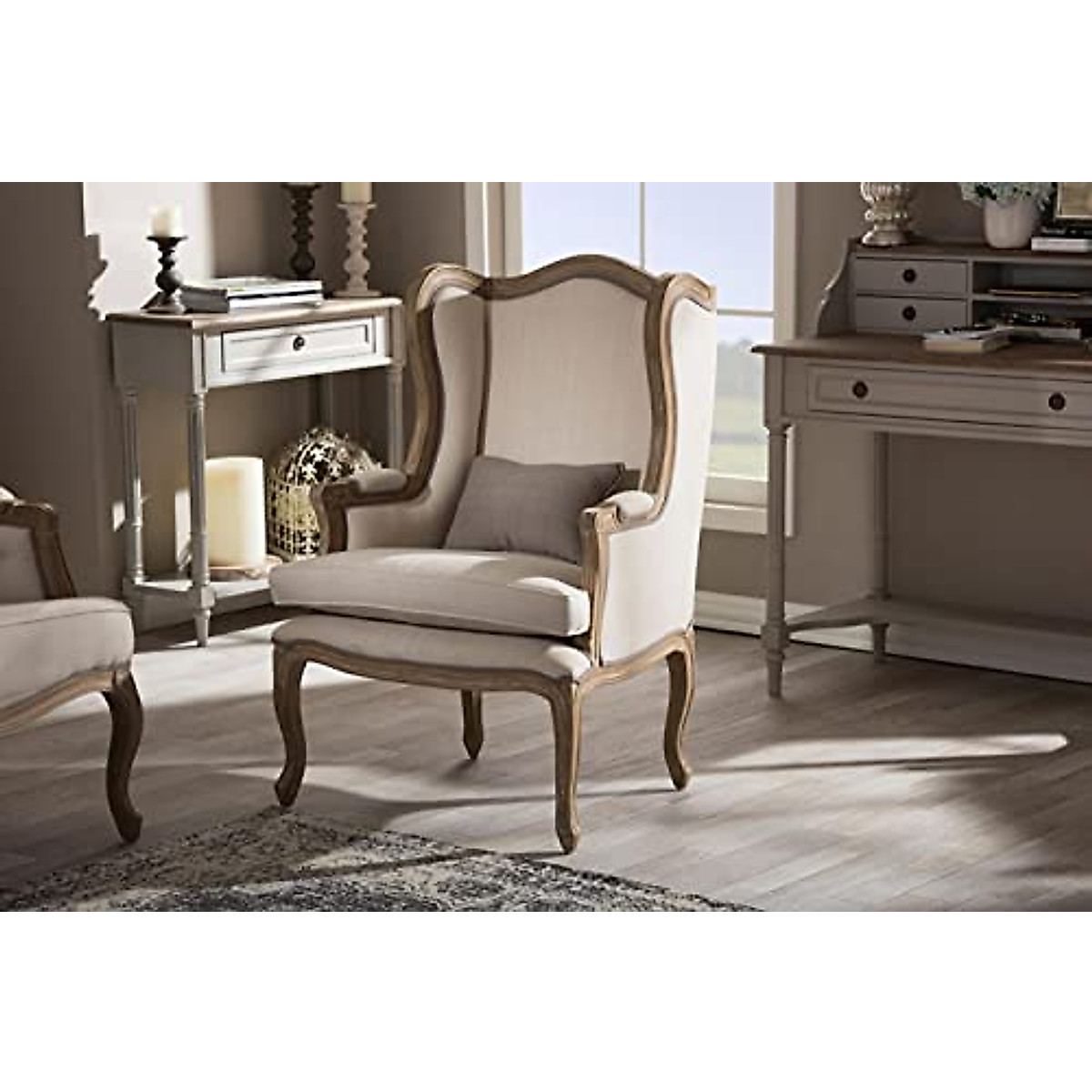 Baxton Studio Oreille Armchair, 27.3 x 25.35 x 40.56, Beige