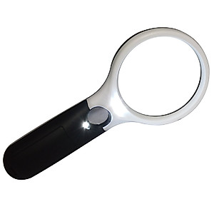 obmwang 3 LED Light 3X 45x Handheld Magnifier Illuminated Reading Magnifying Glass Lens Jewelry Loupe Ideal for Reading, Crafts, Hobby, Black and White Stitching
