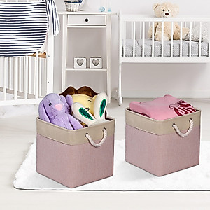 Univivi Cube Storage Bin, Cubby Storage Basket with Sturdy Cotton Carry Handles for Shelf Closet Home Office Organizing [4-Pack,13'',Pink]