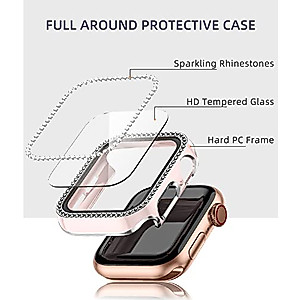ZAROTO for Apple Watch case 40mm with Tempered Glass Screen Protector for iwatch Series 6/5/4/SE, Bling Crystal Diamond Rhinestone Bumper Full Cover Protective Case Women Girls 40mm Pink