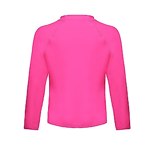 Dayu Girls' Long Sleeve Rashguard Swim Shirt UPF 50+ Neon Pink 10-12