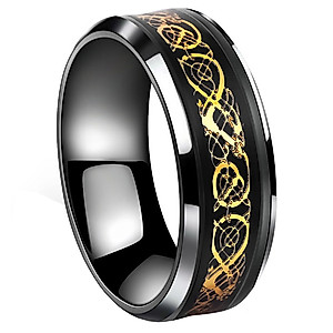 Tanyoyo Black Celtic Dragon Stainless steel Ring Gold color Wedding Band Jewelry Size 7-14 (8)