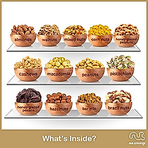 Mixed Nuts Gift Basket in Reusable Wooden Tray + Green Ribbon (13 Assortments) Purim Mishloach Manot Gourmet Food Bouquet Arrangement Platter, Birthday Care Package, Healthy Kosher Snack Box