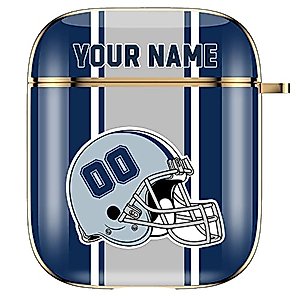 Custom Name & Number AirPods 1 & 2 Case Cover, Dallas Personalized Fans Gift Football Helmet Protective Air Pods 2nd 1st Cover with Keychain