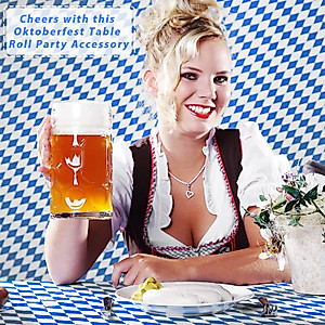 52 in x 100 Ft Oktoberfest Table Roll Party Accessory with Slide Cutter Plastic Table Cloth Roll Oktoberfest Bavarian Blue Diamonds Tablecover for German Themed Party Decorations