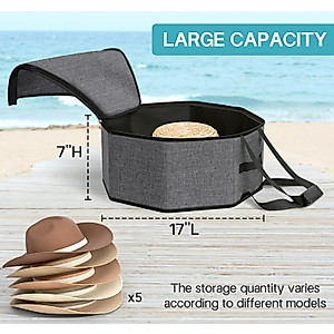 SLEEPING LAMB Hat Box for Travel and Storage, Collapsible Hat Case Cowboy Cap Hat Organizer for Closet with Handles Hat Boxes for Men and Women Storage Large Hat Bag Carrier with Cardbord, Grey