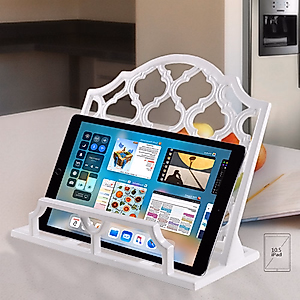 Vintage Cast Iron Cookbook Stand Holder Large Cookbook Holder White Metal Cookbook Stand for Kitchen iPad Recipe Book Stand