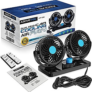 FiveJoy Car Fan 360 Degree Rotatable - 12V DC Electric 2 Speed Dual Head Fans, Quiet Strong Dashboard Cooling Air Circulator Fan for Sedan SUV RV Boat Auto Vehicles Golf or Home Father's Day