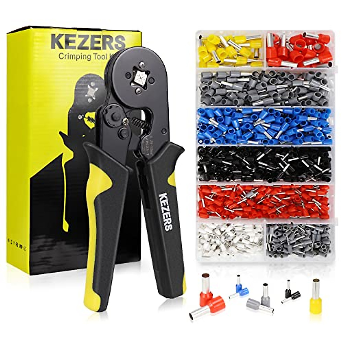 KEZERS Ferrule Crimping Tool Kit,AWG23-7 Self-Adjustable Ratchet Crimping Pliers Set with 1250pcs Wire Ferrules Wire Terminal Crimp Connectors Wire Crimping Tool Kit Crimping Pliers Set