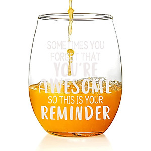 CASUVEA Gifts for Women, Sometimes You Forget that You Are Awesome Wine Glass, Encourage Stemless Wine Glass, Birthday Mothers Fathers Day Idea for Mom Dad Husband Wife Friends Teacher
