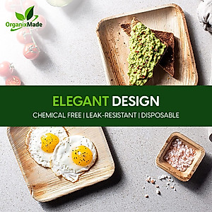 Organix Made - Disposable Palm Leaf Bamboo Plates, 6 Inch Square (50 Plates) - Appetizer and Dessert Dinnerware Plates - Biodegradable, Compostable, & Eco-Friendly Plates - Light & Sturdy