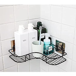 NC Corner Shower Caddy Shelf,Bathroom Organizer,Wall Mounted Bathroom Shelf with Adhesive,Storage Organizer for Toilet, Dorm and Kitchen Black