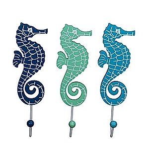 Beachcombers Seahorse Sea Life Beach Life Coastal Tropical Ocean Vacation Home Gift Decor Decoration Hanging Wall Hooks 3/A Blue