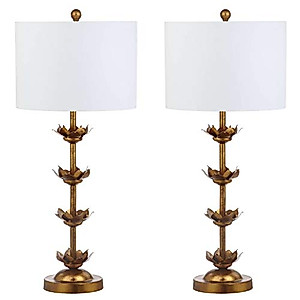 SAFAVIEH Lighting Collection Lani Antique Gold Leaf 32-inch Bedroom Living Room Home Office Desk Nightstand Table Lamp Set of 2 (LED Bulbs Included)