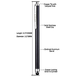 CCIVV 3 Pcs Stylus Pens for Touch Screens [0.24-inch Tip Series] + 12 Extra Replaceable Rubber Tips (Black/Silver/Dark Blue)