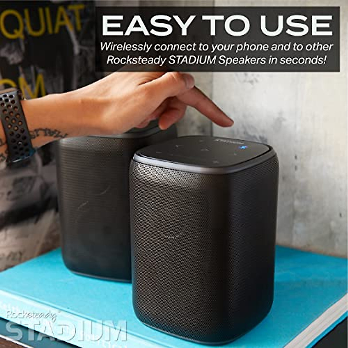 Rocksteady Stadium Portable Bluetooth Speakers - Wirelessly Connectible (4 Speakers) - Works Indoors and Outdoors - Up to 100 Foot Connection Range - Up to 16 Hour Battery Life