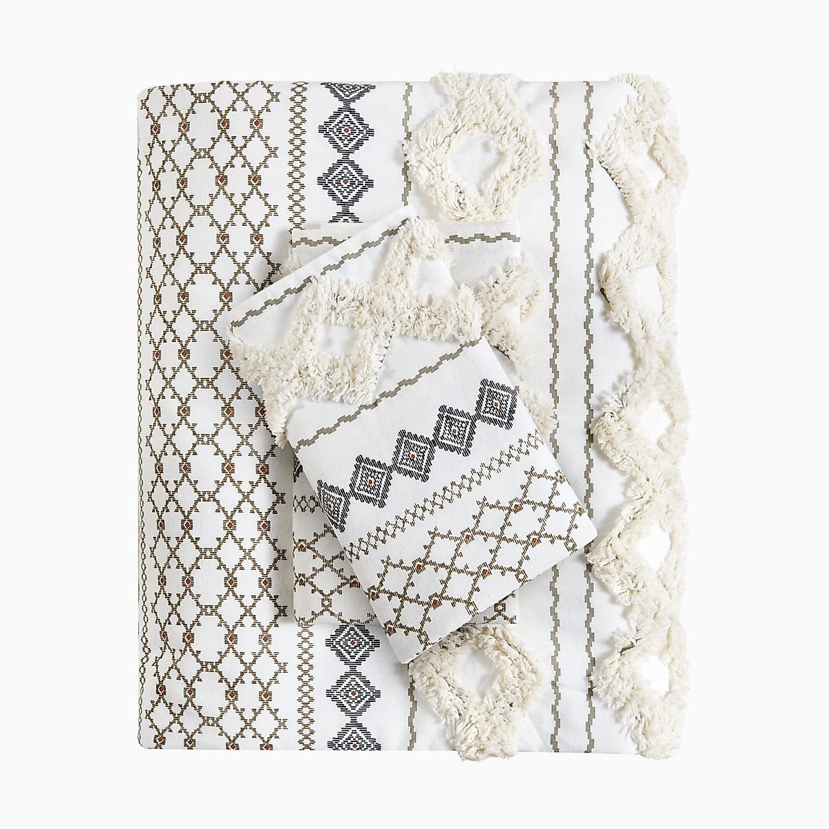 INK+IVY Imani 100% Cotton Duvet Mid Century Modern Design, All Season Comforter Cover Bedding Set, Matching Shams, King/Cal King, Ivory Chenille Tufted Accent 3 Piece