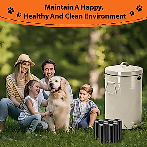 Kopuncare Dog Poop Trash Can Outside, 12 L Metal Dog Waste Trash Can with Lid, Outdoor Dog Poop Trash Can with Pedal, Dog Poop Trash Can Odor Control, Dog Waste Container for Garden, Round White