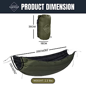 Onewind Premium Hammock Underquilt, Full Length Underquilt with Insulation for Hammock Camping, Hiking, Backpacking and Travel. Lightweight and Portable, 50F, OD Green