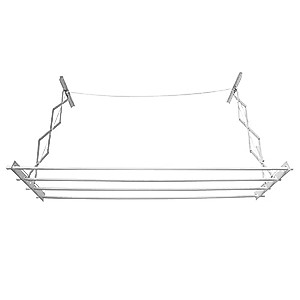 Qiilu Ceiling Clothes Drying Rack Fixed to Ceiling Clothes Drying Rack Iron Multifunction Retractable Wall Mounted Drying Laundry Rack Clothes Hanger Indoor