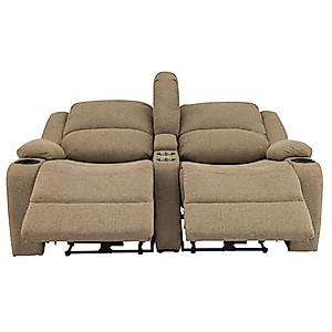 RecPro Charles 67" Double Recliner RV Sofa with Console and Cupholders | Zero Wall Loveseat for Camper | Wall Hugger Couch | Fifth Wheel Theater Seating | Replacement RV Furniture | Oatmeal Cloth