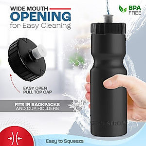 50 Strong Sports Water Bottles 2-Pack – Reusable 22 oz BPA-Free Plastic Bottles with Pull Top Cap – Made in USA – Top Rack Dishwasher Safe – Fits Most Bike Cages Brand - Black