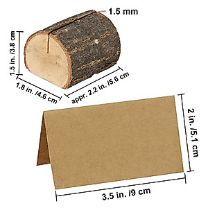 Supla 20 Pcs Rustic Wood Place Card Holders Wooden Table Numbers Holder Stand Wooden Bark Memo Holder Card Photo Picture Note Clip Holders and Kraft Place Cards Bulk Wedding Party Table Number Sign