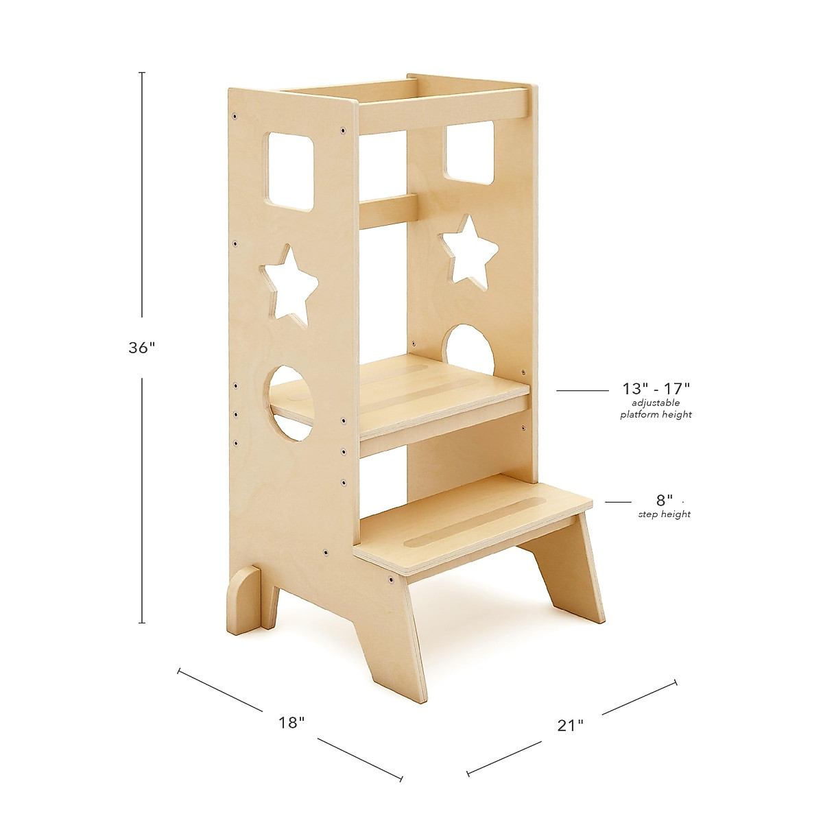 Guidecraft Jr. Classic Kitchen Helper Step-Up - Natural: Montessori Toddler Tower for Kids | Adjustable Height Wooden Learning Step Stool for Bathroom and Cooking